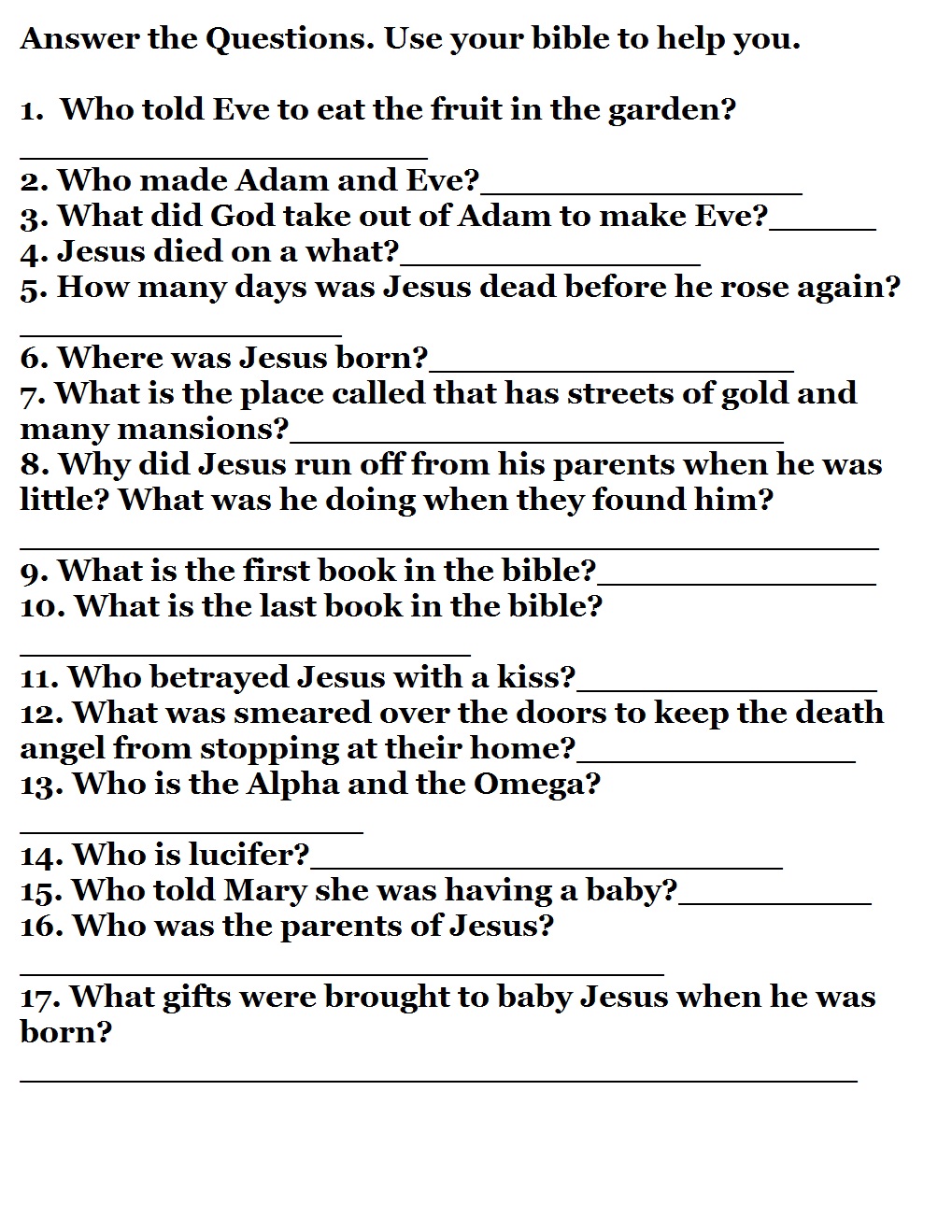 Printable Bible Quizzes Printable Bible Quizzes